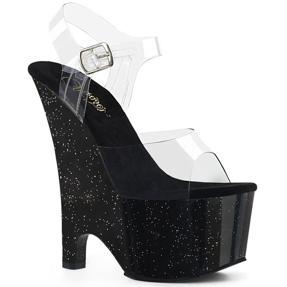 Pleaser | Shoes | 65 Wedge Heel Clear Upper Sandal Shoes Black | Poshmark